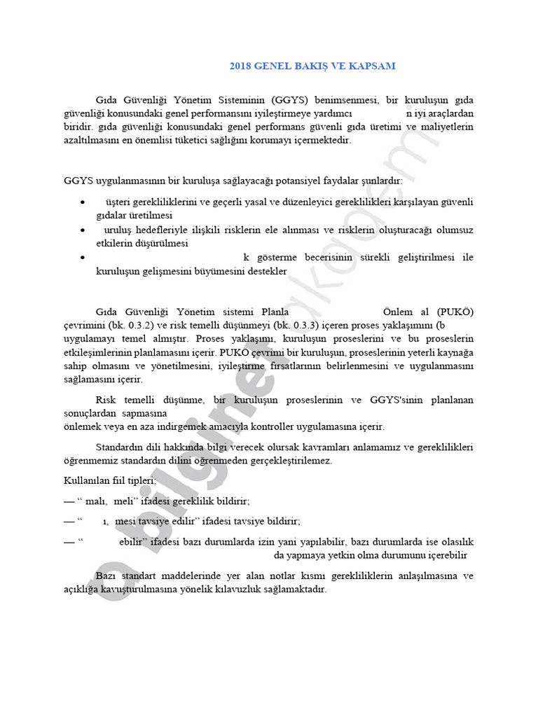 Iso 22000 2018 Genel Bakıs Ve Kapsam | PDF