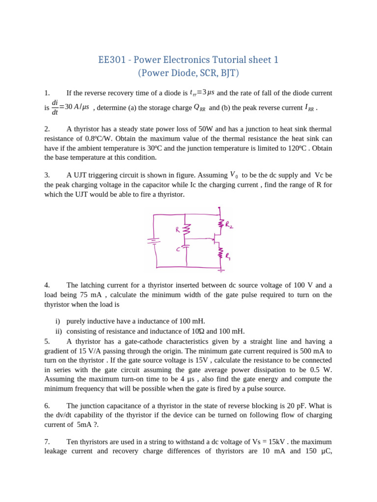 EE301-Power Electronics Tutorial 1 | PDF | Bipolar Junction Transistor | Diode
