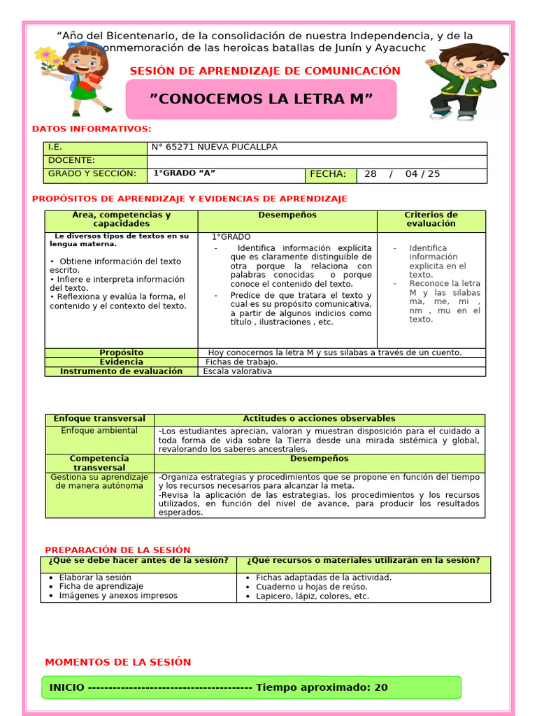Conociendo la letra M en 1° grado | PDF | Aprendizaje | Información