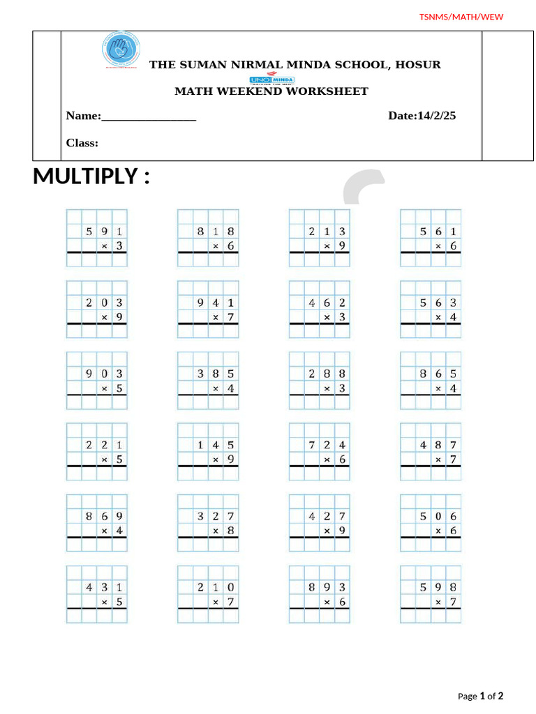 Grade 3 & 4 Math Weekend Worksheet | PDF