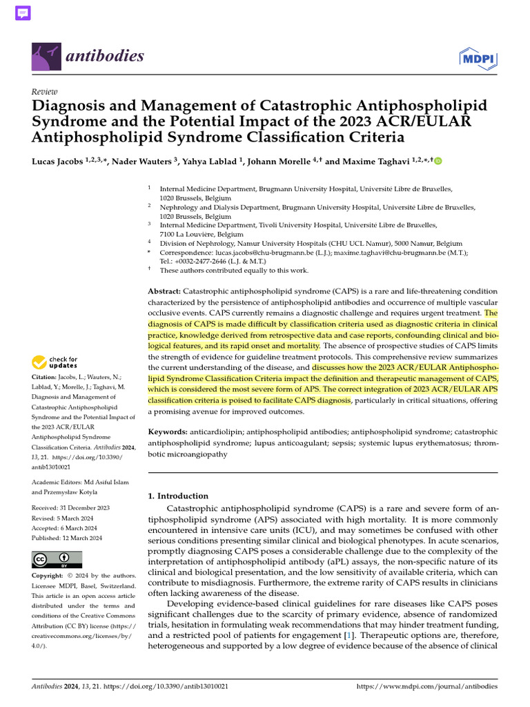 APS Catestrophic and New Criteria | PDF | Medicine | Hematology