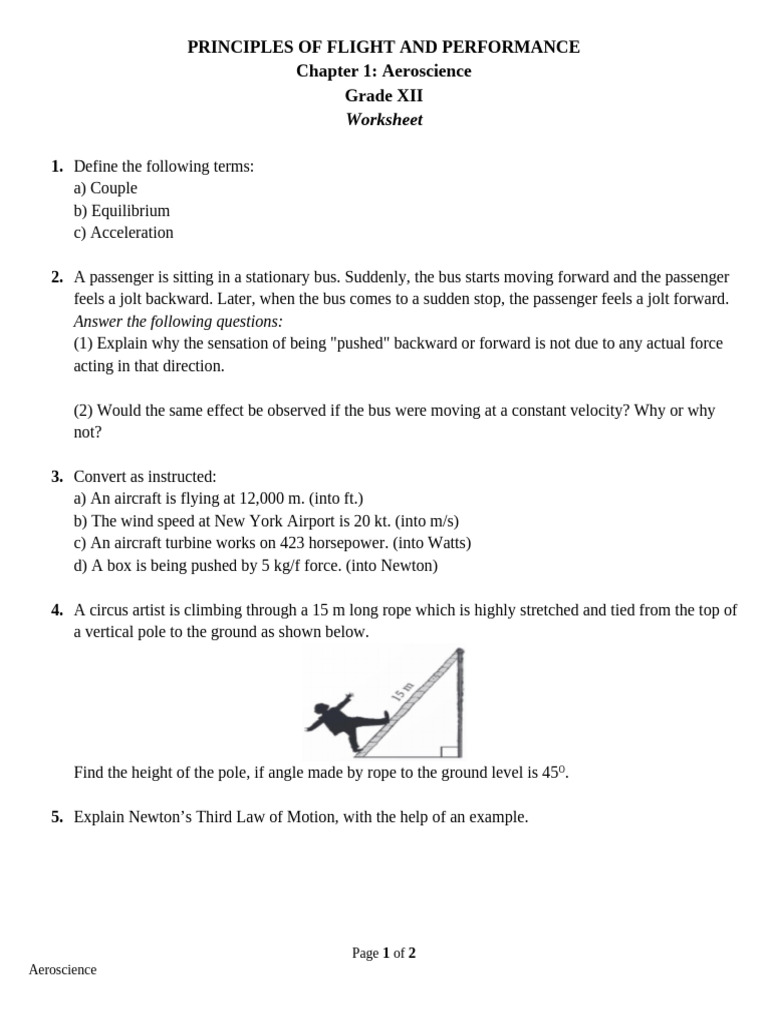 Ch1 Aeroscience Worksheet | PDF | Force | Aircraft
