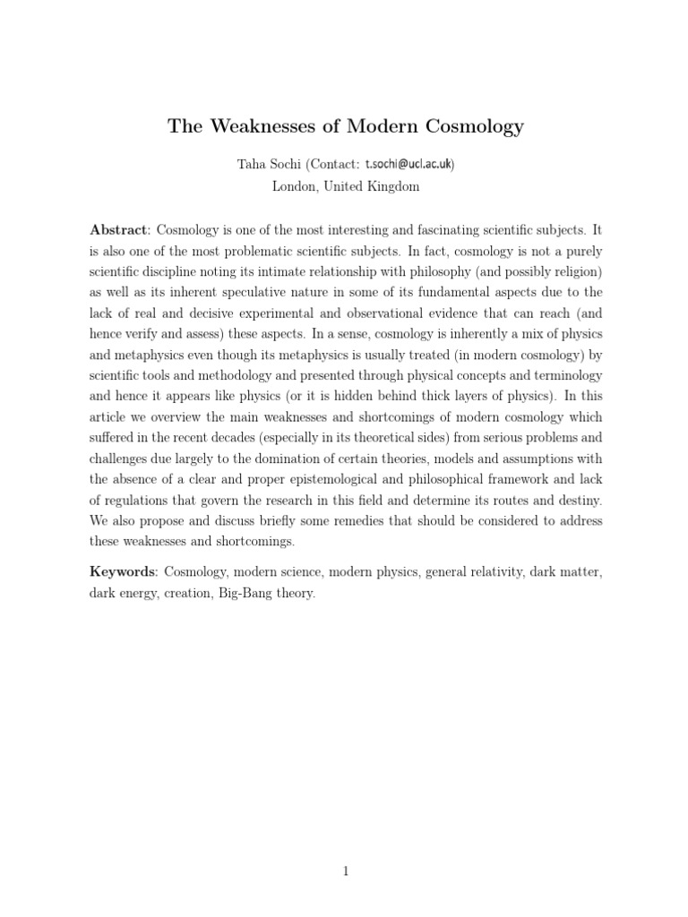 The Weaknesses of Modern Cosmology | PDF | Dark Energy | Cosmology