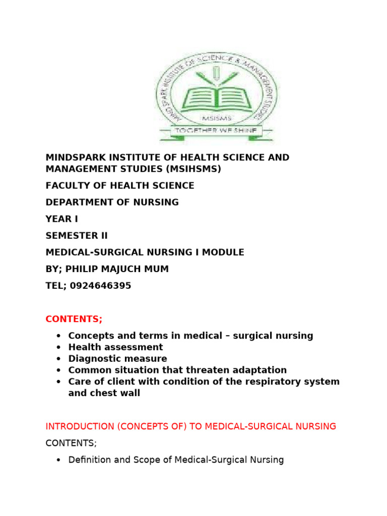 Medical-Surgical Nursing Overview | PDF | Nursing | Breathing