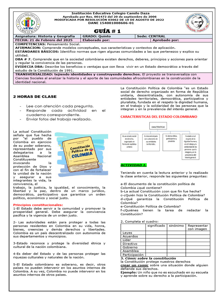 Vgap - P1 - G5 - 001 - Ciencias Sociales - 2025 | PDF | Constitución ...