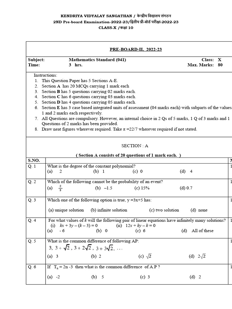 X Maths STD QP - Docx - PREBOARD | PDF | Circle | Sphere