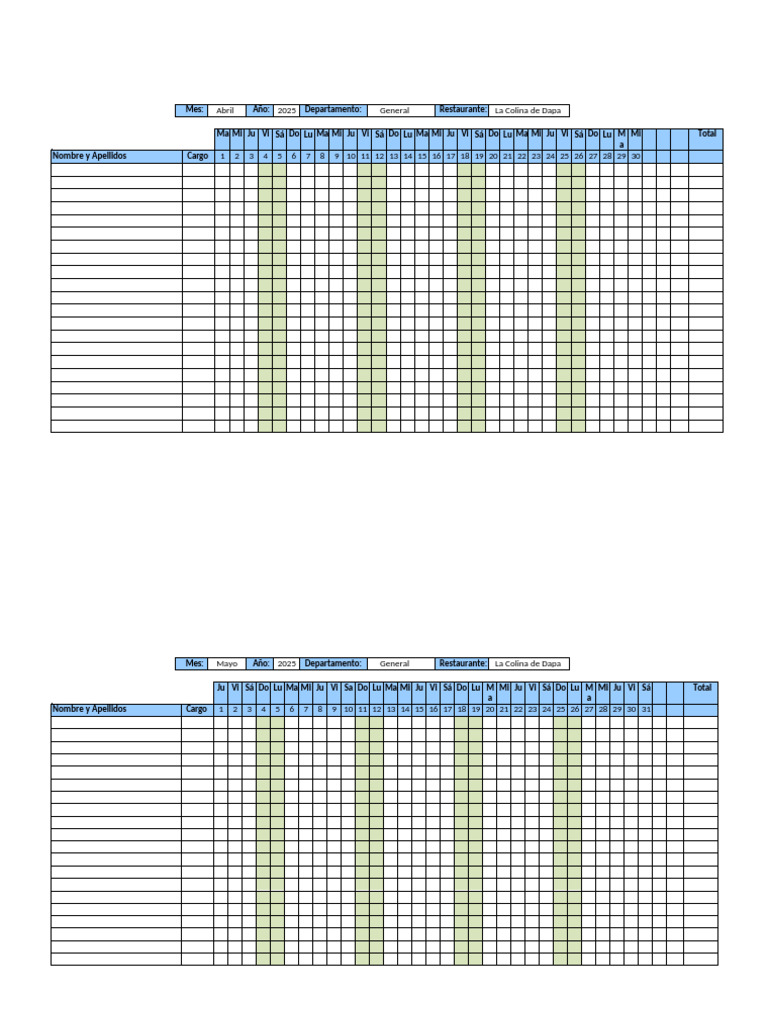 Versión Imprimible - Cuadrante de Turnos | PDF