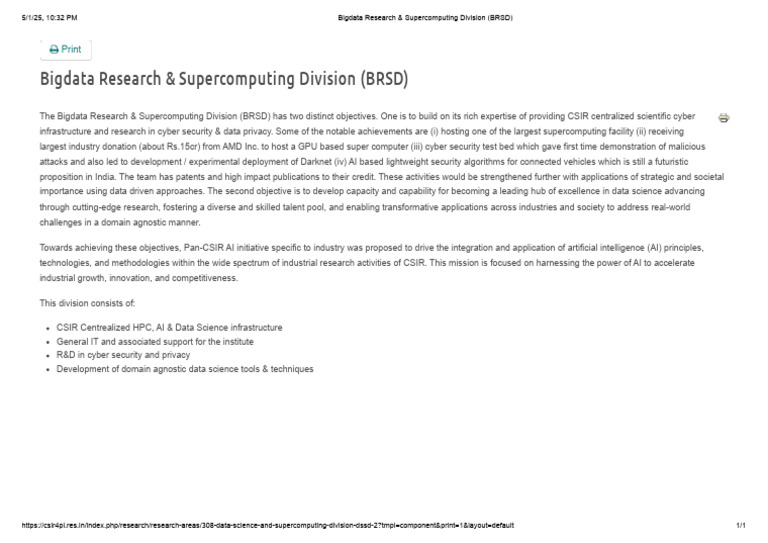 Bigdata Research & Supercomputing Division (BRSD) | PDF