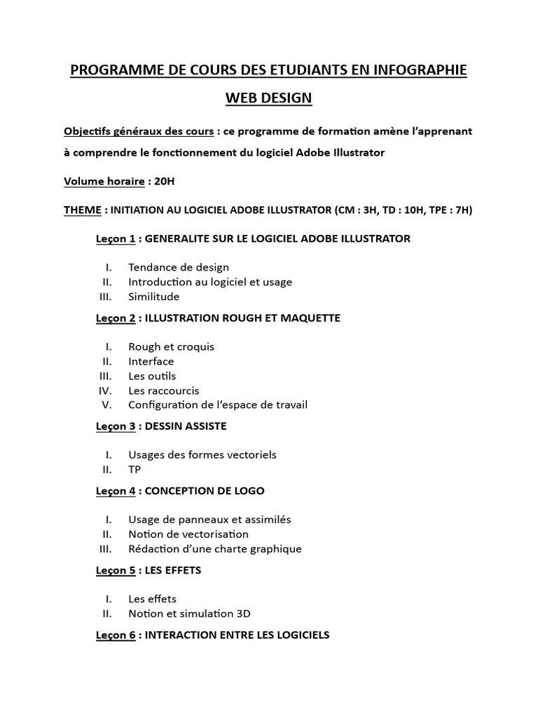 Programme de cours Adobe Illustrator | PDF