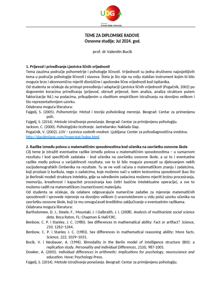 Valentin Bucik - Teme Za Diplomski Rad | PDF