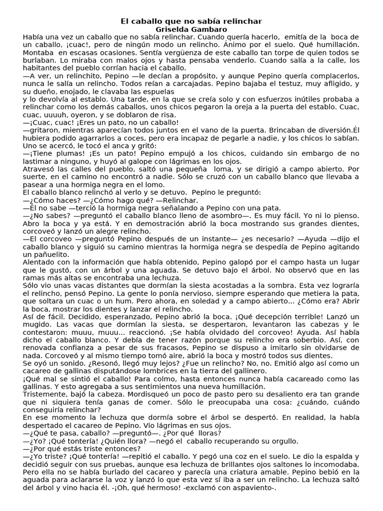 El caballo que no sabía relinchar | PDF | Caballos | Equus (Género)