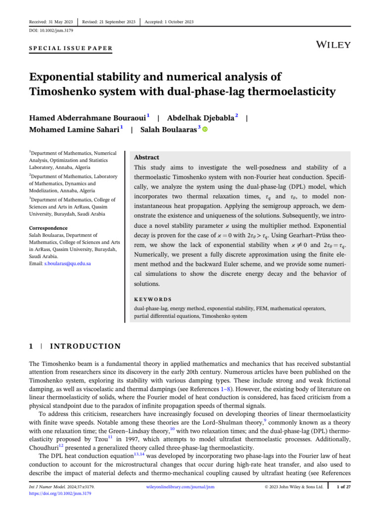 Exponential Stability and Numerical Analysis of Ti (3) | PDF | Bending ...