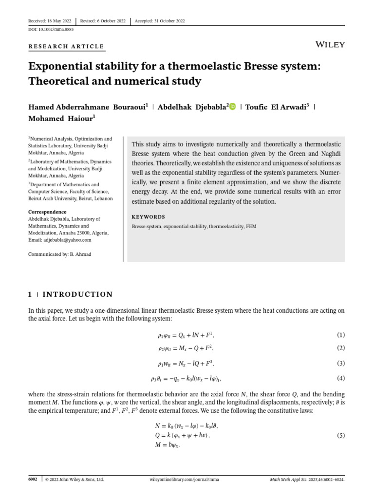 Exponential Stability for a Thermoelastic Bresse s (2) | PDF | Mathematics | Mathematical Analysis