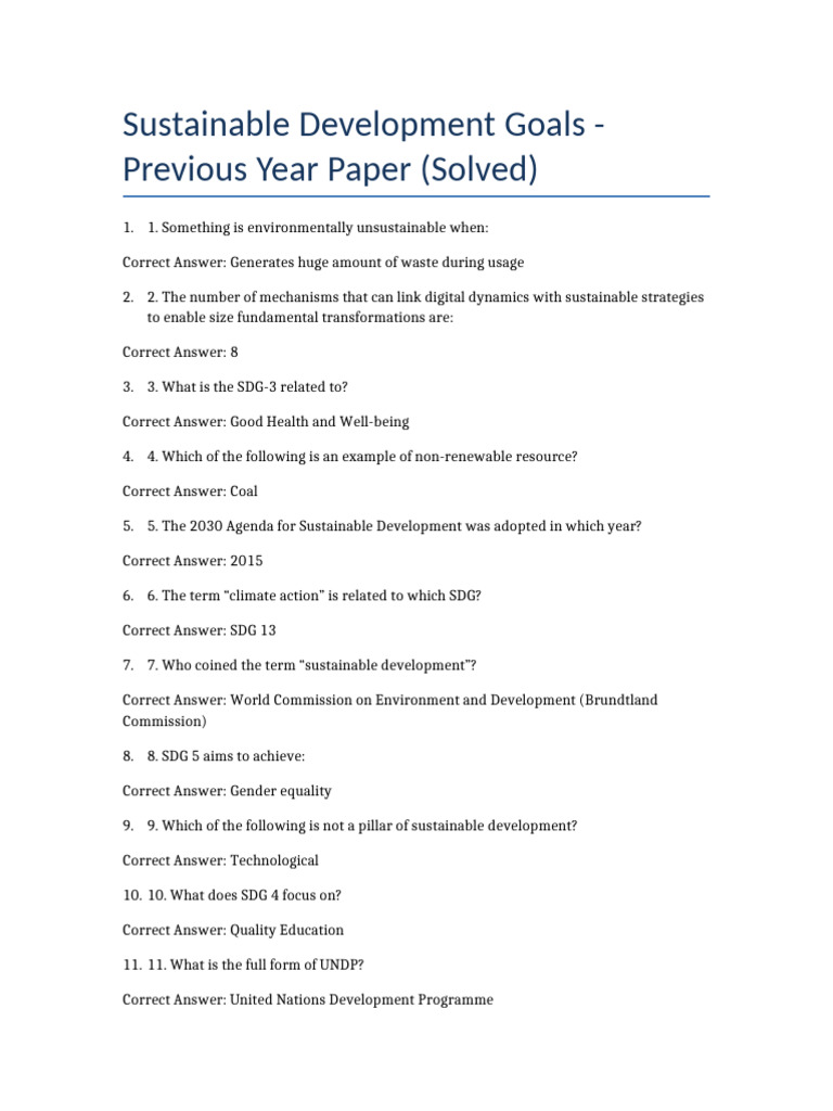 SDG Endsem Questions Answers | PDF | Sustainability | Sustainable ...