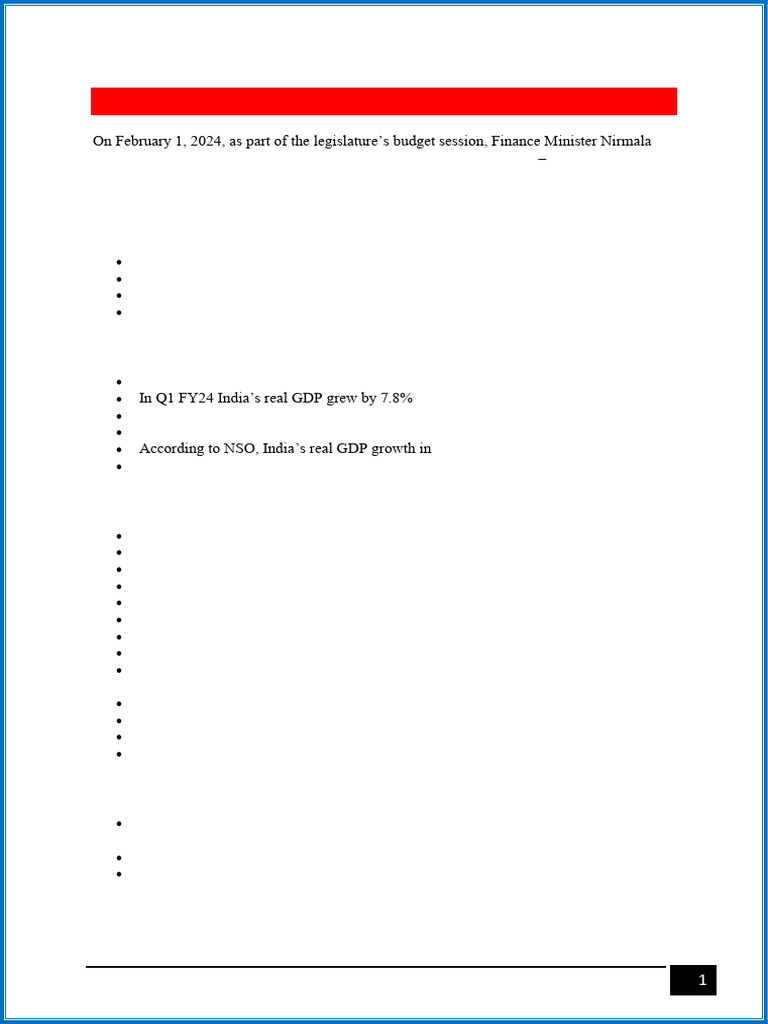 Interim Union Budget 2024 Important Points | PDF | Government Budget Balance | Taxes