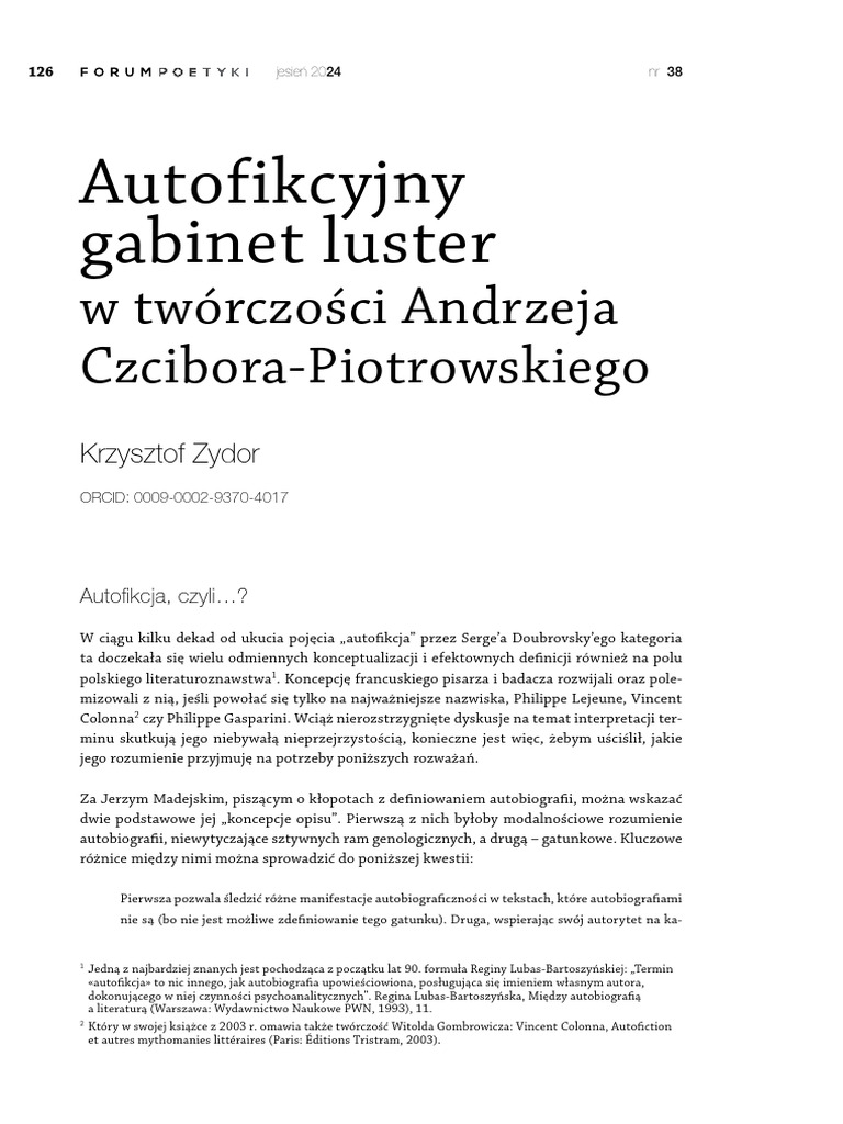 Autofikcyjny Gabinet Luster W Tworczosci Andrzeja | PDF