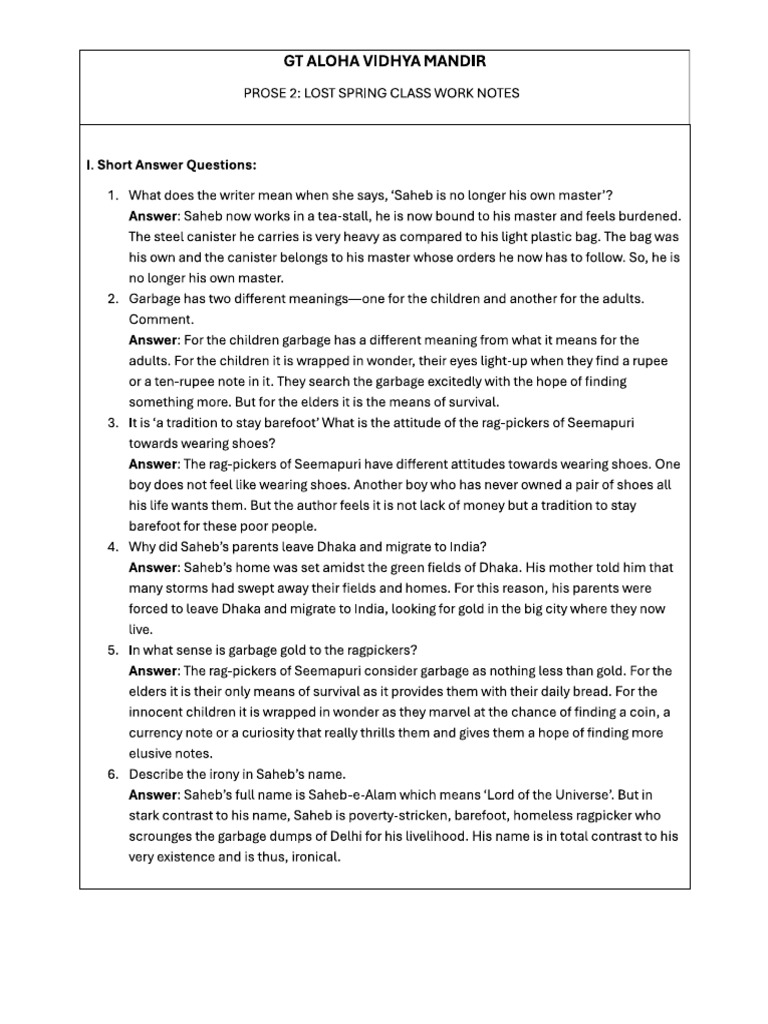 Lost Spring Notes | PDF