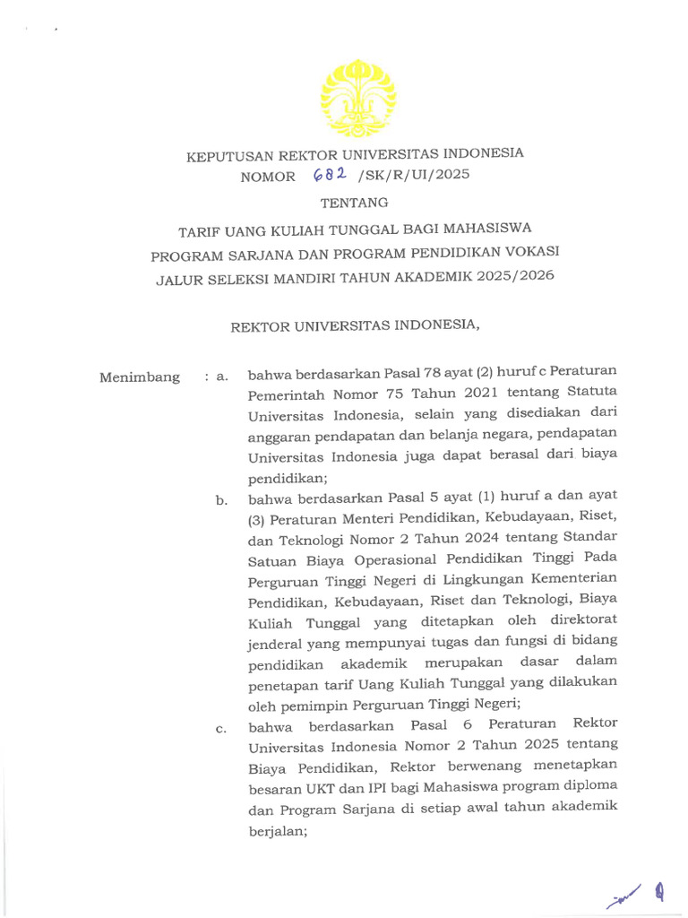 SK Tarif UKT Jalur Mandiri | PDF