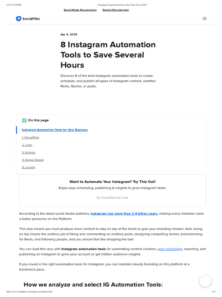 8 Instagram Automation Tools To Save Your Time in 2025 | PDF | Social ...