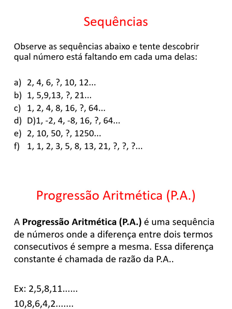 Aula 1 - Progressão Aritmética | PDF | Sequência | Matemática elementar