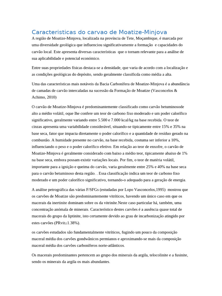 Características do Carvão de Moatize-Minjova | PDF | Carvão | Bacia ...