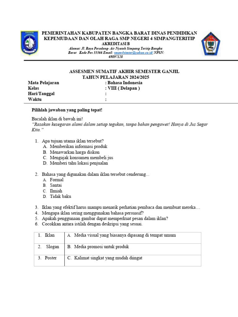 Soal Bahasa Indonesia Kelas 8 | PDF