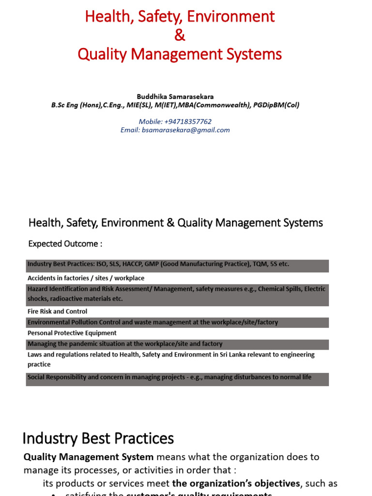 Health, Safety, Environment and Quality Management | PDF | Emergency ...