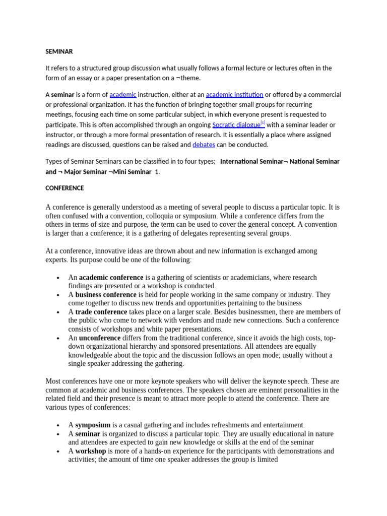 Write A Short Note One Seminar, Conference, and Debate | PDF | Seminar
