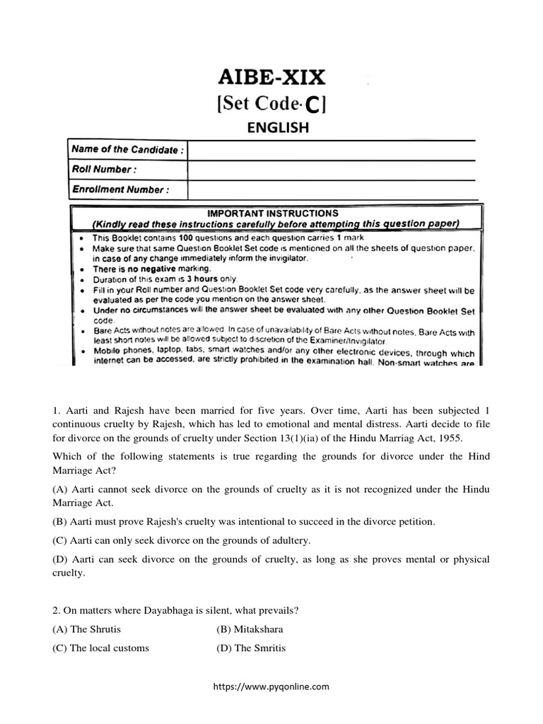 Aibe Question Paper 19 Set C English | PDF | Arbitration | Mediation