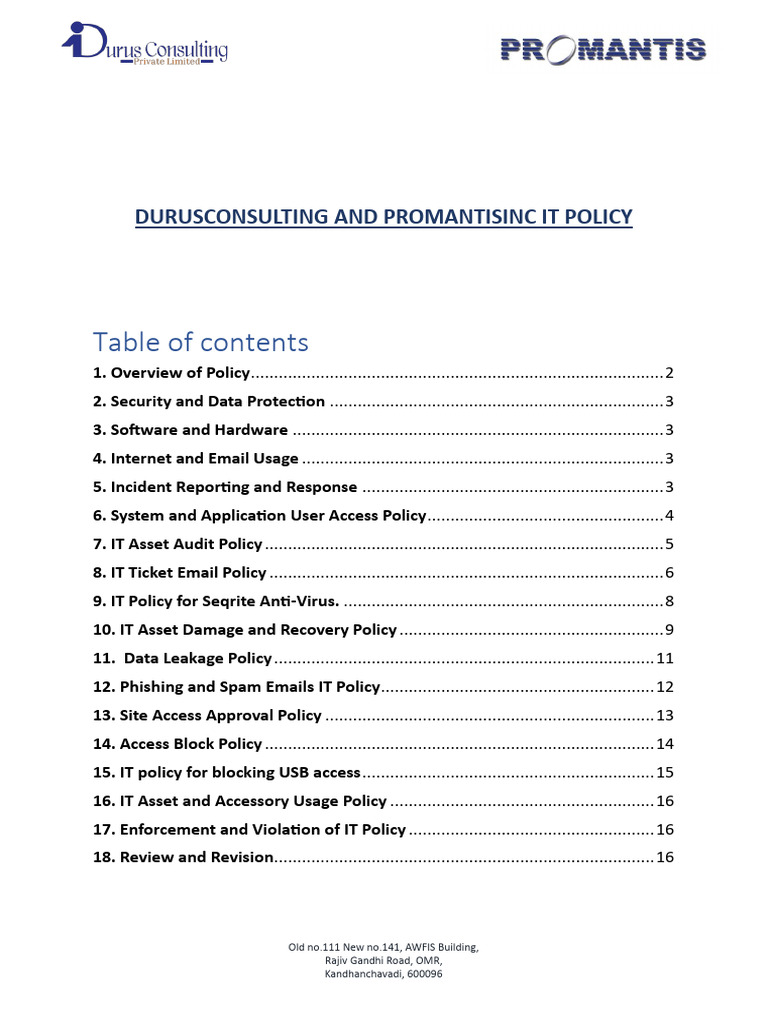 Durus and Promantis IT Policy | PDF | Antivirus Software | Malware