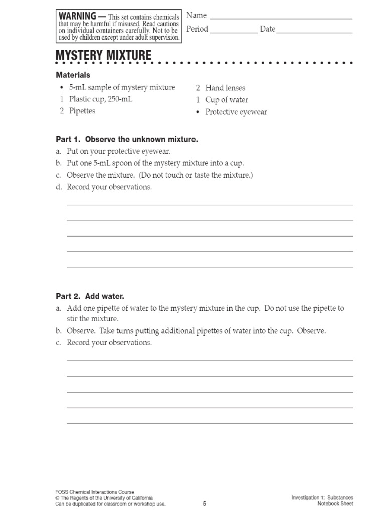 Mystery Mixture Lab | PDF
