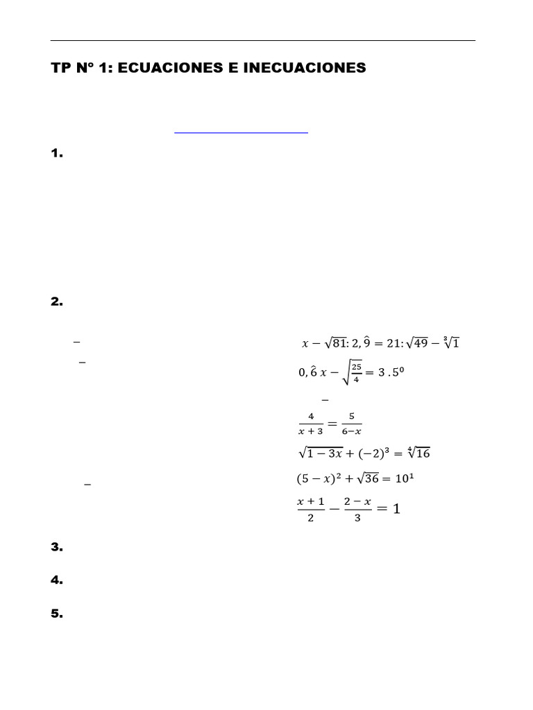 Matematica Ecuaciones e Inecuaciones | PDF | Ecuaciones | Desigualdad (Matemáticas)