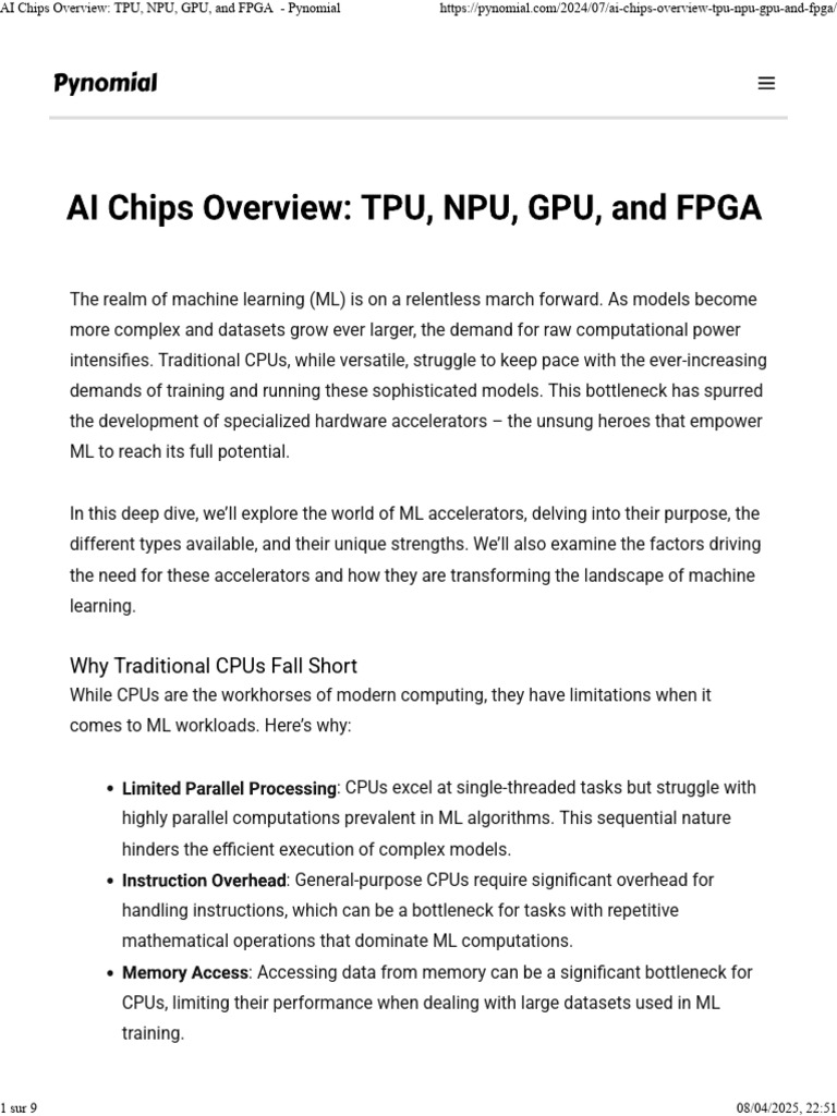 AI Chips Overview_ TPU, NPU, GPU, and FPGA - Pynomial | PDF | Graphics Processing Unit | Computing