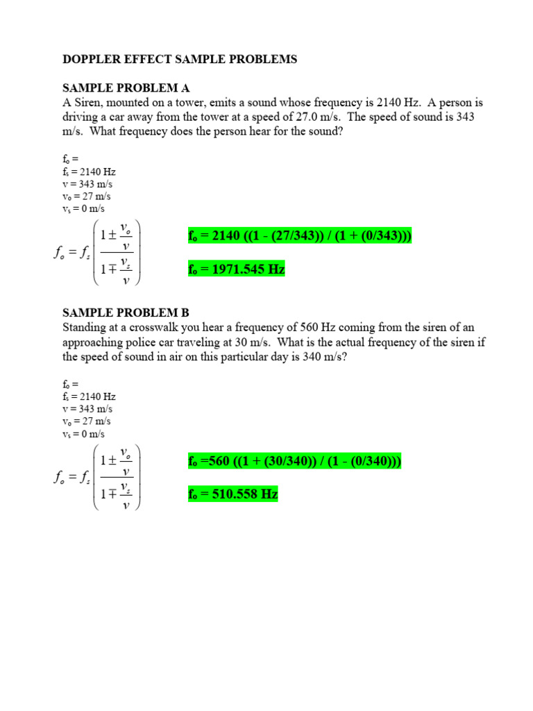 Sample Problems - Doppler Effect Answers | PDF