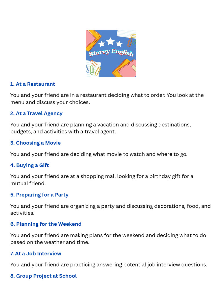 Situational Role Play Scenarios Guide | PDF