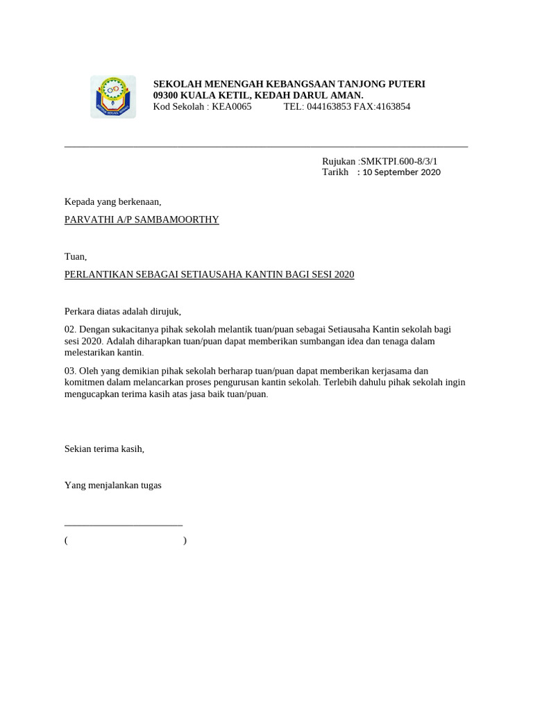 Surat Lantikan Su Kantin | PDF