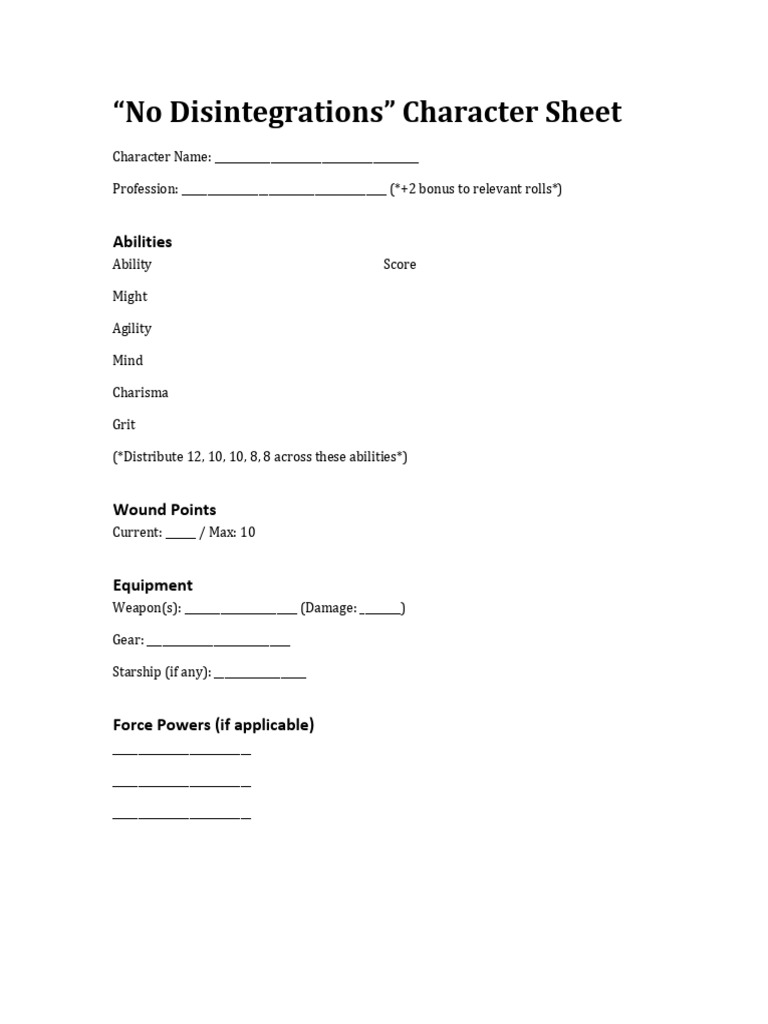 No Disintegrations Character Sheet | PDF