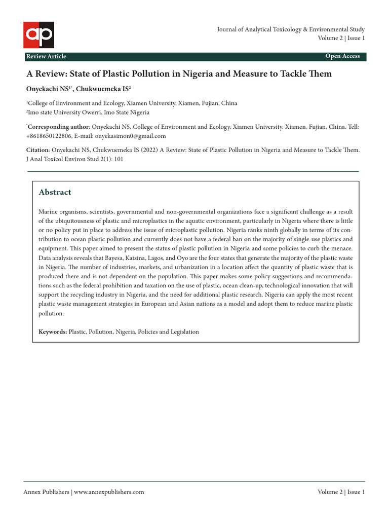 2101 A Review State of Plastic Pollution | PDF | Recycling | Pollution
