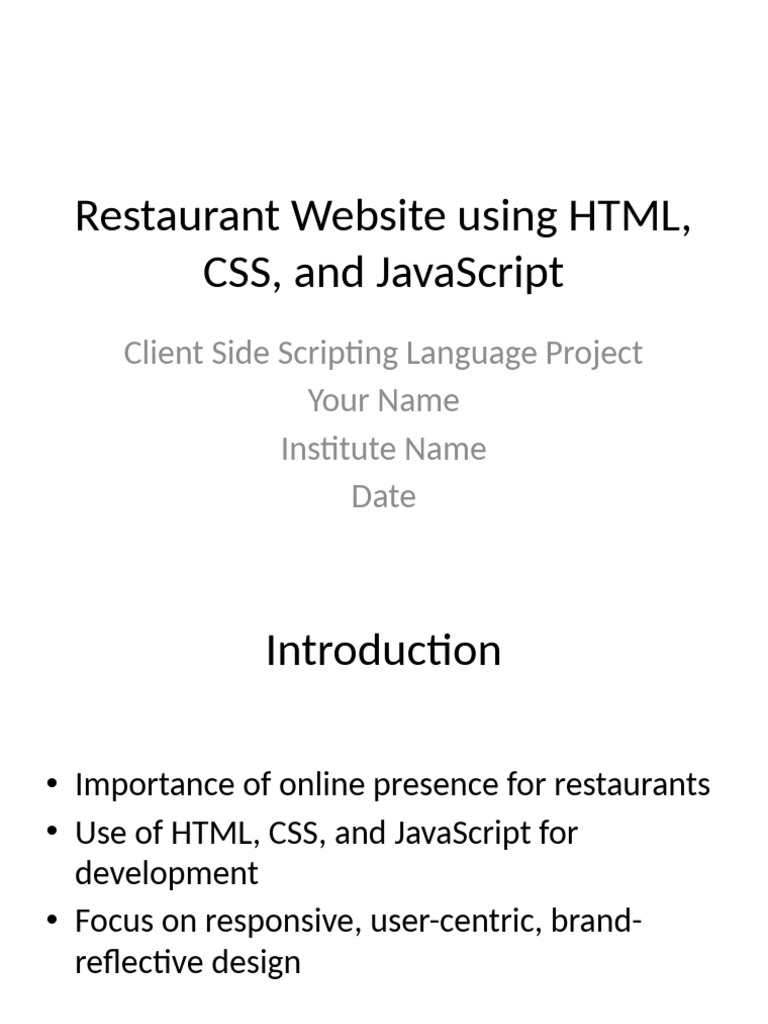 Restaurant Website Project PPT | PDF