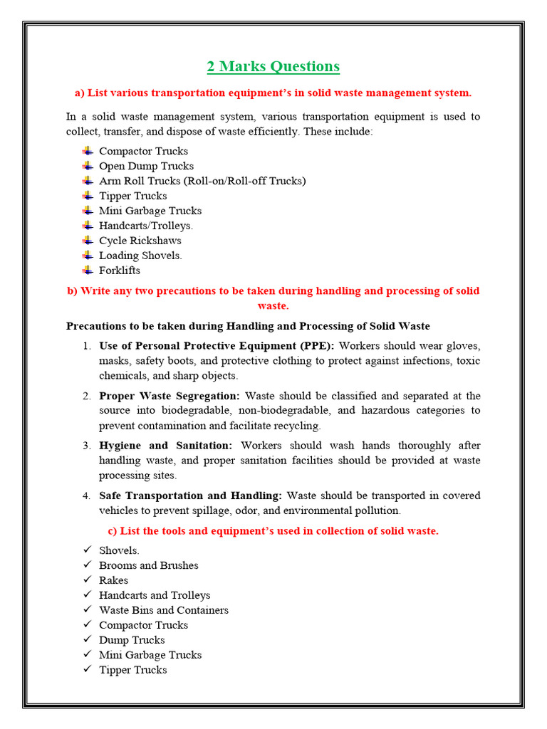 SWM Question Bank Solution | PDF | Waste Management | Waste