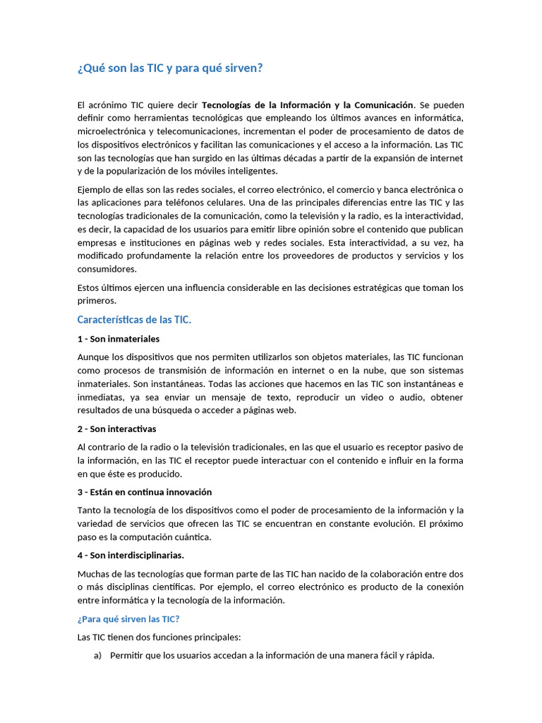Qué Son Las TIC y para Qué Sirven | PDF | Tecnología de información y comunicaciones | Internet