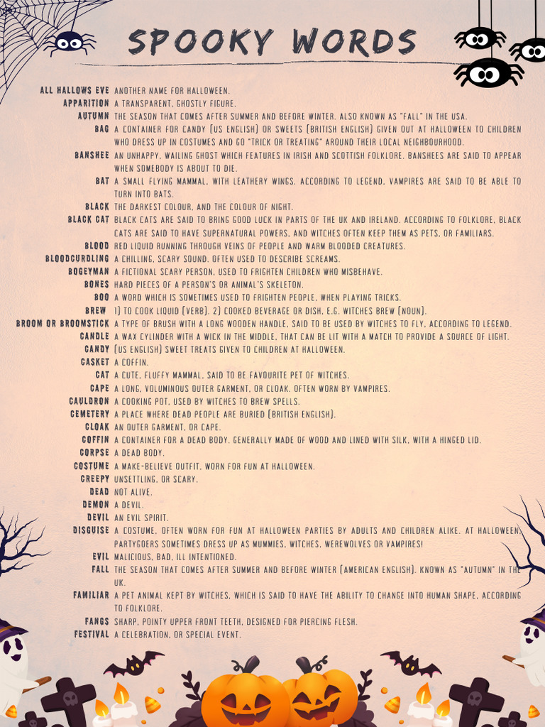 Halloween VOCABULARY LIST PDF | PDF | Halloween | Ghosts