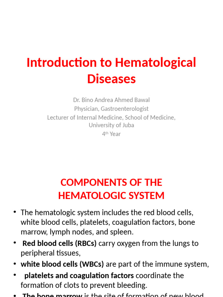 Introduction To Hematological Diseases - PPTX 4th Year | PDF | Blood Cell | Coagulation