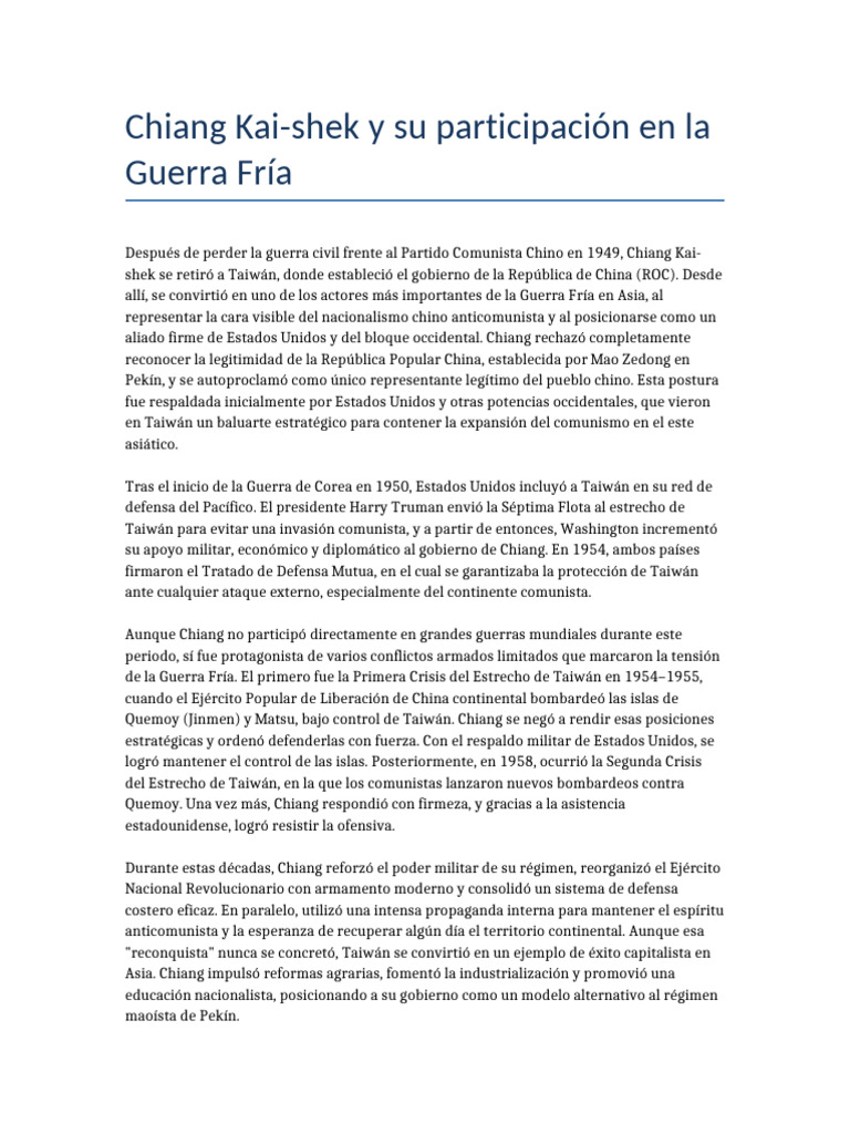 Chiang Kai Shek Guerra Fria | PDF | Chiang Kai-Shek | Taiwán