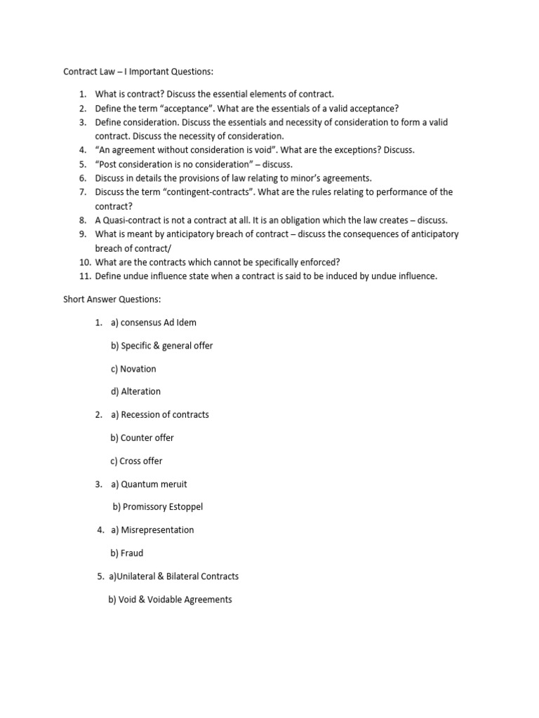 Contract Law 1 Important Questions | PDF