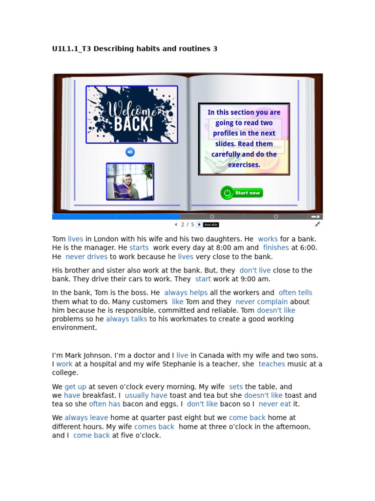 U1L1.1_T3 Describing habits and routines 3 | PDF