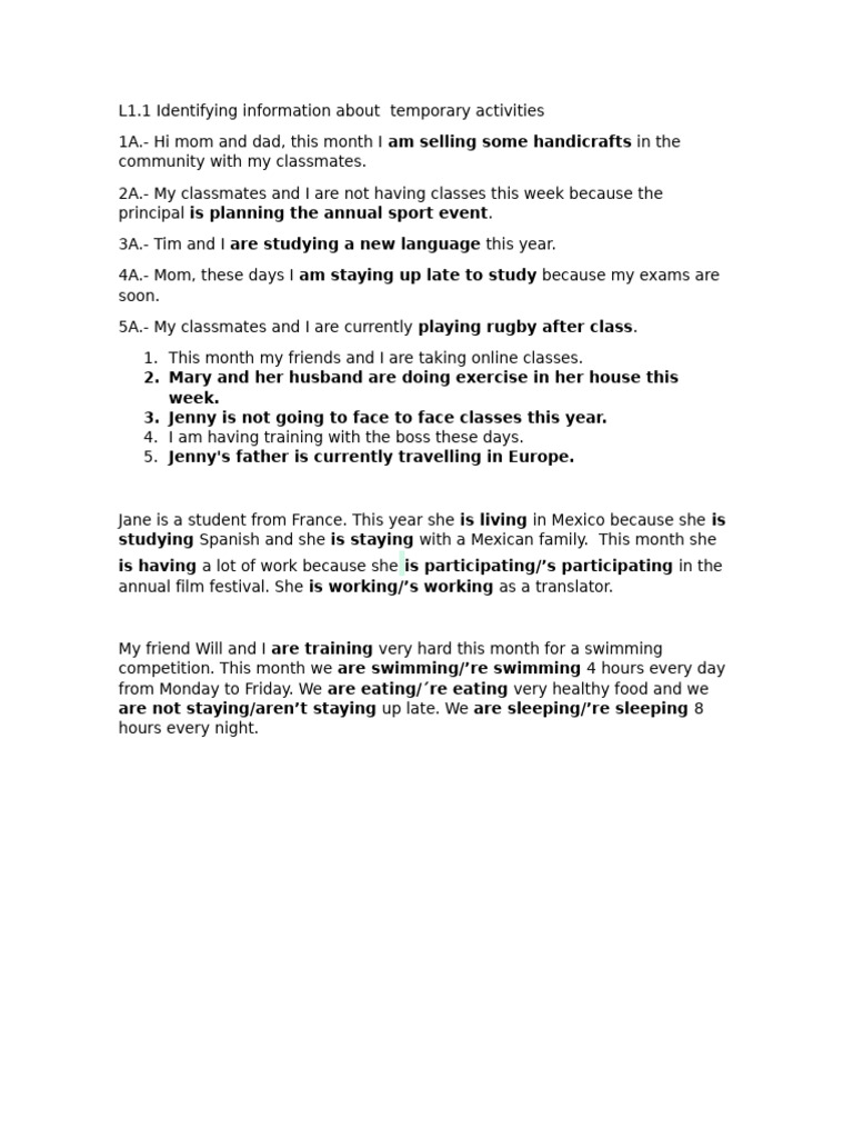 L1.1 Identifying Information About Temporary Activities | PDF