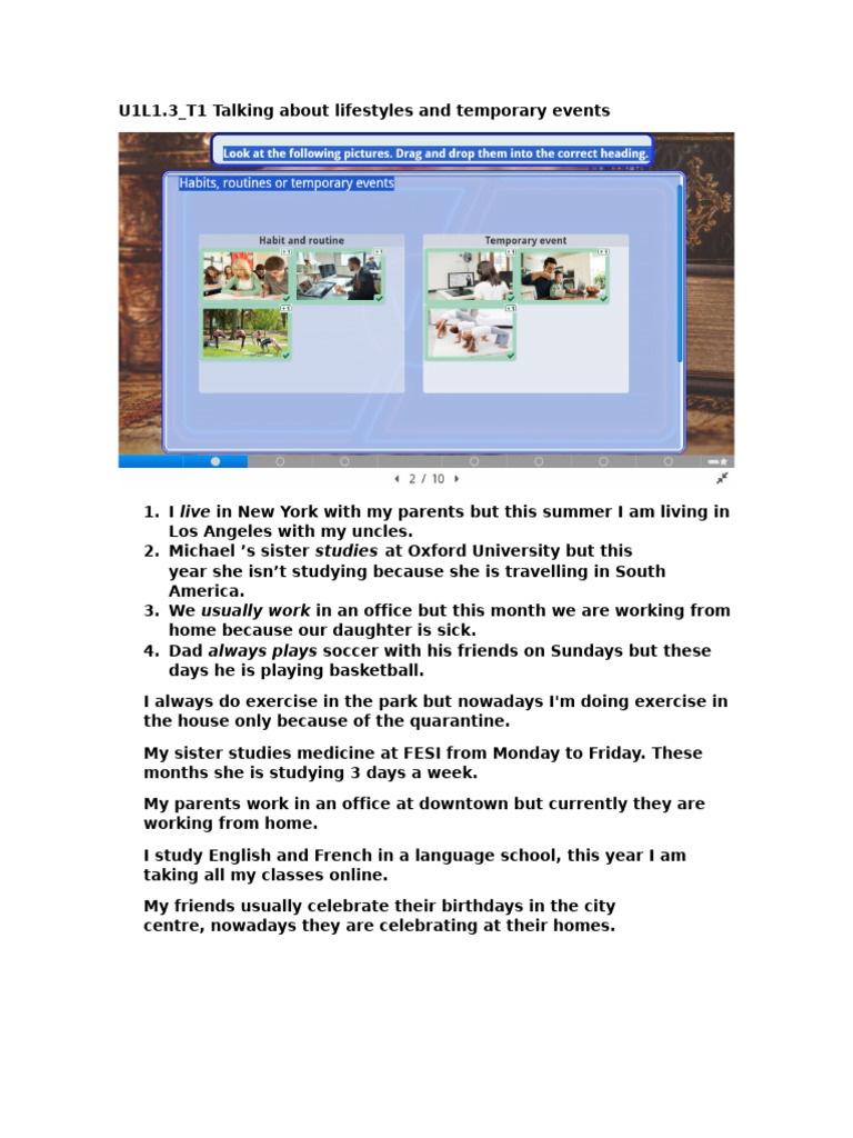 U1L1.3_T1 Talking about lifestyles and temporary events | PDF