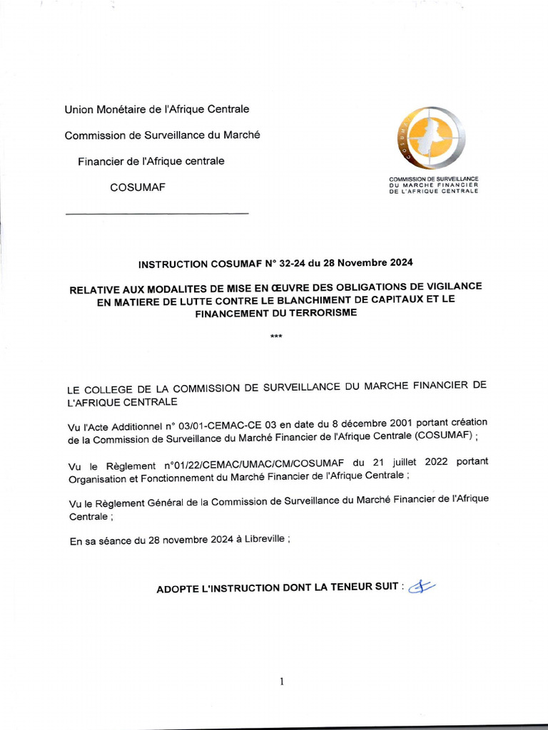 Instruction Consumaf - Relative Aux Modalités de Mise en Oeuvre Des Obligations de Vigilance en ...