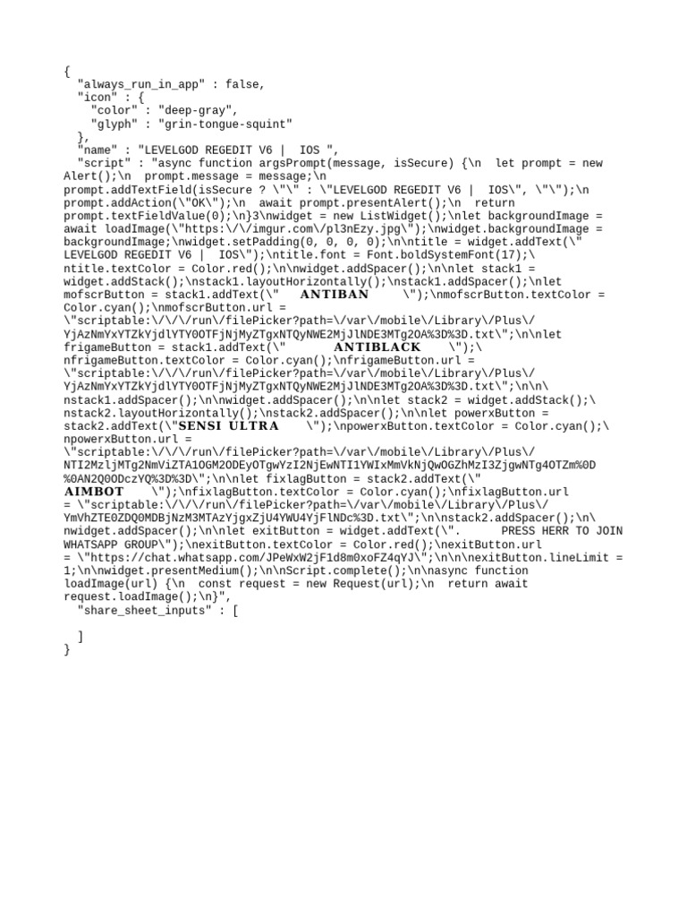 Levelgod Regedit v6 - Ios .Scriptable | PDF